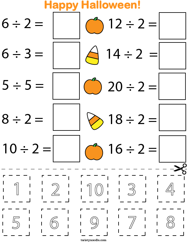 Halloween Division Cut and Paste Math Worksheet - Twisty Noodle